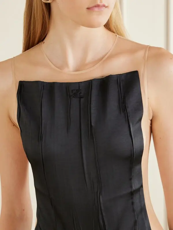 COURREGES Logo-appliqué Crinkled-satin And Organza Bodysuit