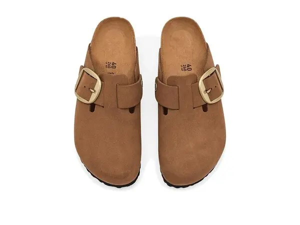 BIRKENSTOCK Boston Big Buckle Tonal Clogs In Nubuck Leather - Taupe