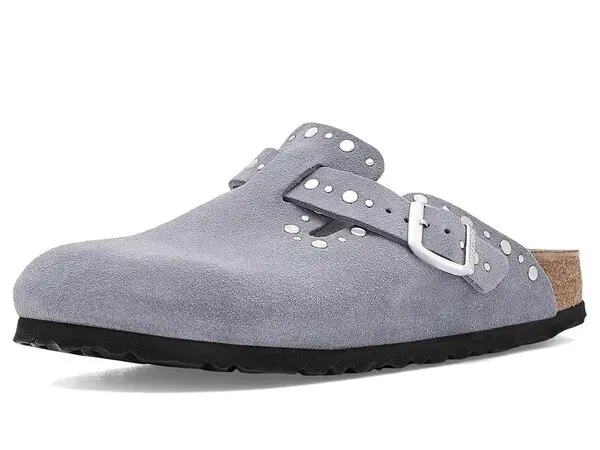 BIRKENSTOCK Boston Clog Rivets Suede Clog Shoes Stone - Blue