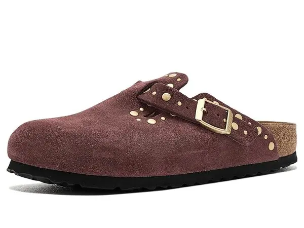 BIRKENSTOCK Boston Clog Rivets Suede Clog Shoes Stone - Red