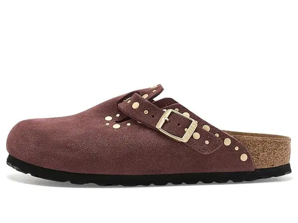BIRKENSTOCK Boston Clog Suede Shoes With Rivet Detailing - Red