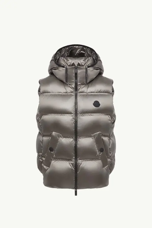 Moncler Fluidite Hooded Down Vest - Grey