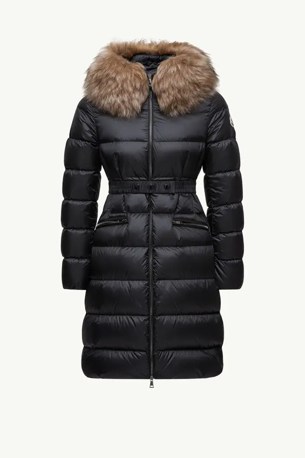 Moncler Boedic Hooded Shearling-trimmed Long Down Jacket - Black