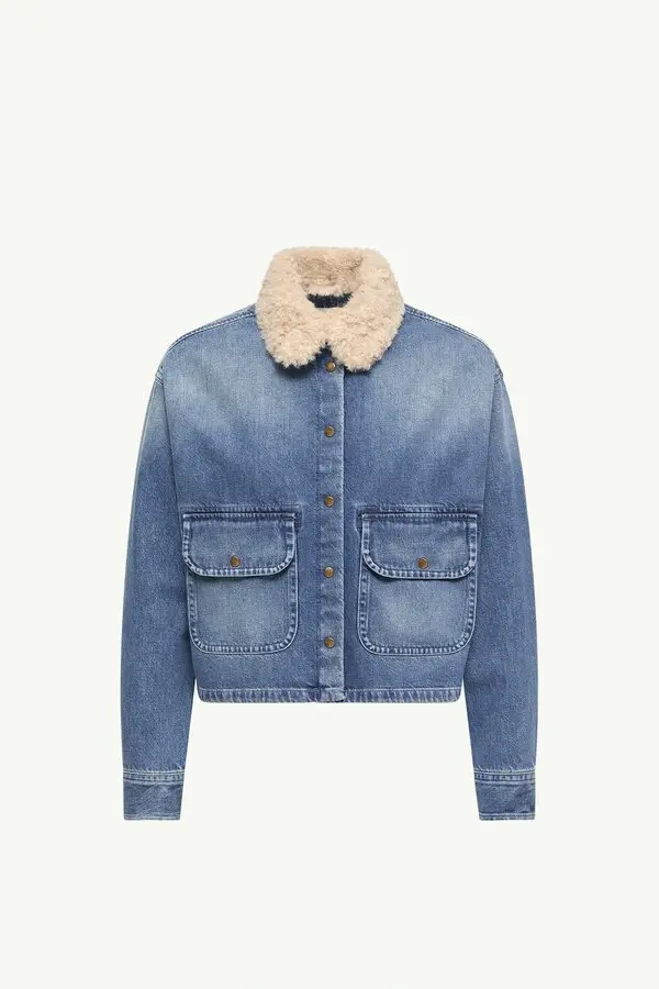 Moncler Teddy Trim Denim Shirt - Blue
