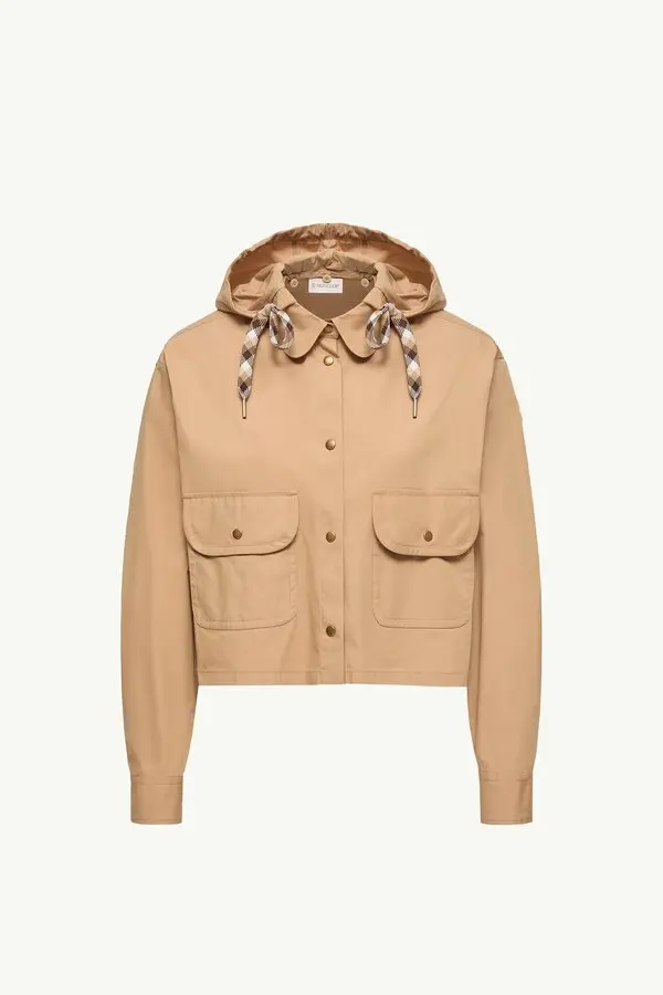 Moncler Cropped Hooded Shirt Jacket - Beige
