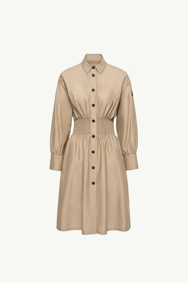 Moncler Cotton Nylon Shirt Dress With Smocked Waist