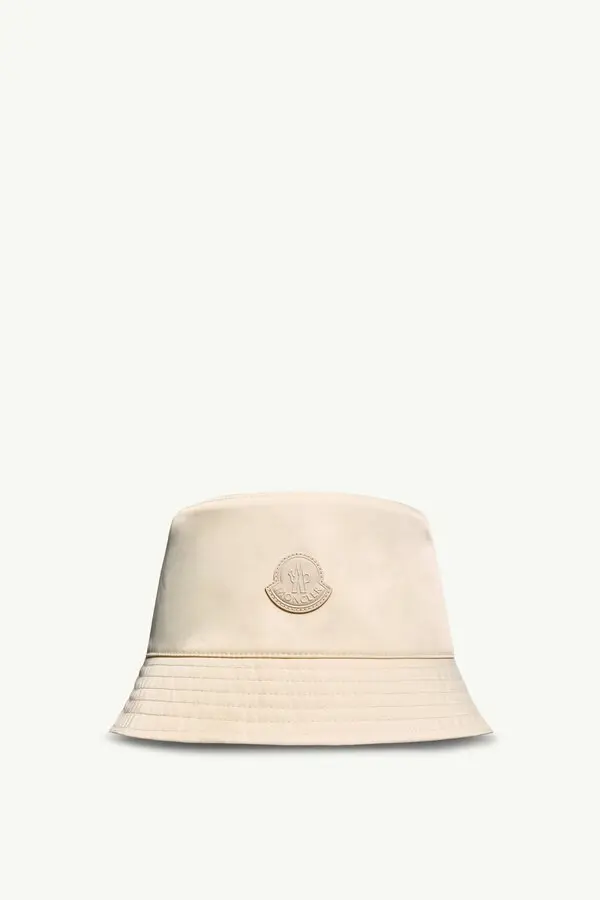 Moncler Leather Logo Gabardine Bucket Hat - White