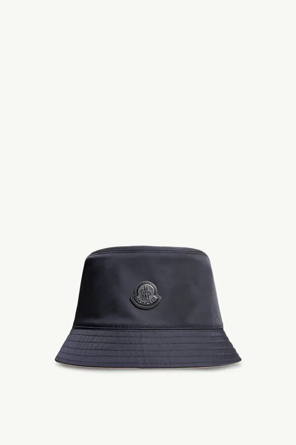 Moncler Gabardine Bucket Hat With Leather Logo - Blue