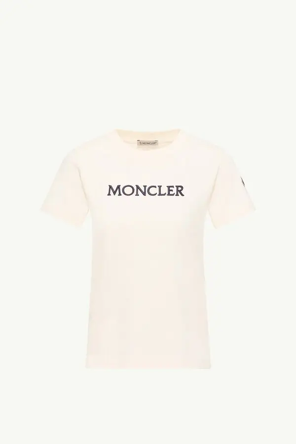 Moncler Embroidered Tonal Logo Cotton T-shirt - White