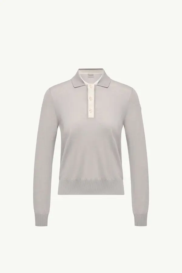 Moncler Wool Long Sleeve Polo Shirt - Grey