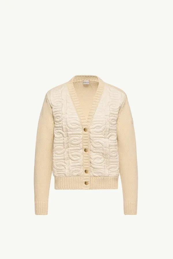Moncler Chain Quilted Padded V-neck Cardigan - Beige