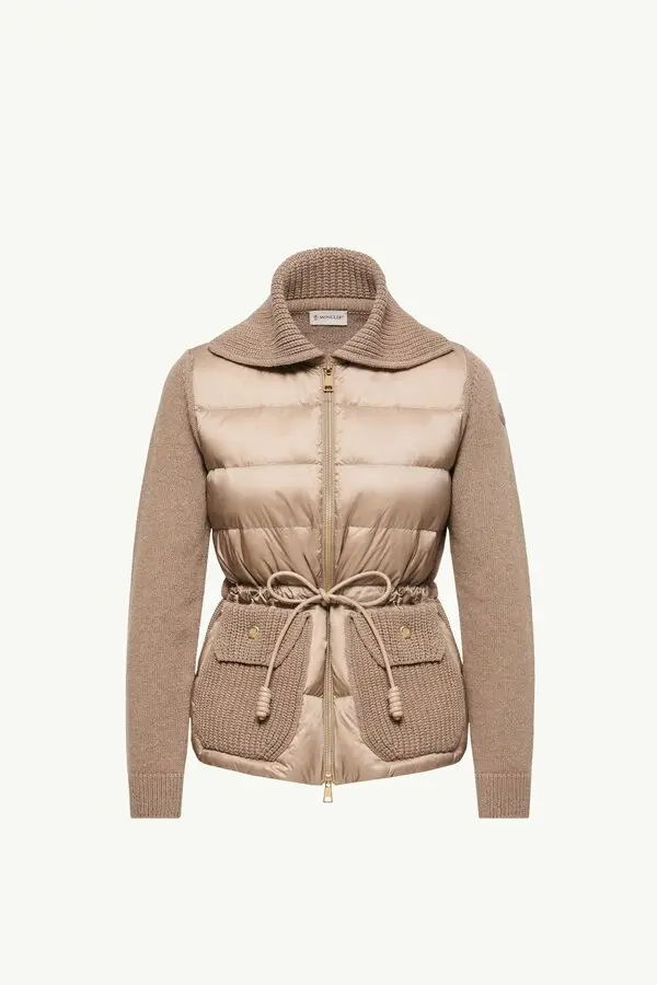 Moncler Wool & Cashmere Blend Padded Zip-up Cardigan - Beige