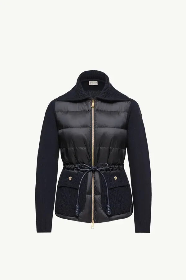 Moncler Wool & Cashmere Blend Padded Zip-up Cardigan - Blue