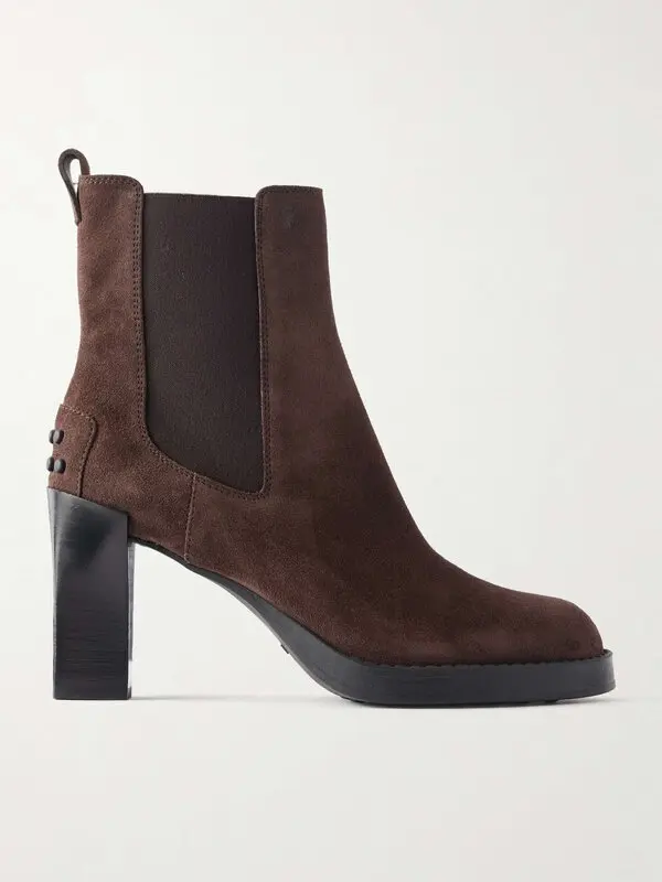 TOD'S Tronchetto Elastico 80 Suede Ankle Boots - Chocolate