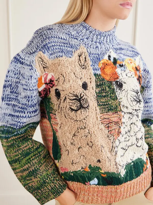 Stella McCartney Mélange Knitted Embroidered Wool Sweater - Multi
