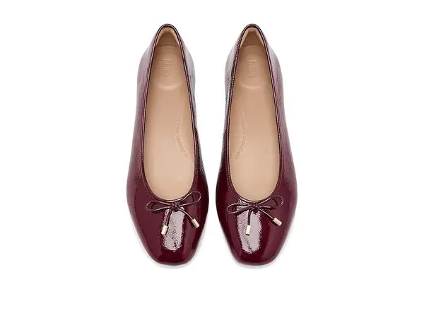 Fitflop Delicato Bow Textured Patent-leather Ballet Flats Dress Flat Shoes Dark Merlot - Brown