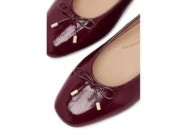 Fitflop Delicato Bow Textured Patent-leather Ballet Flats Dress Flat Shoes Dark Merlot - Brown