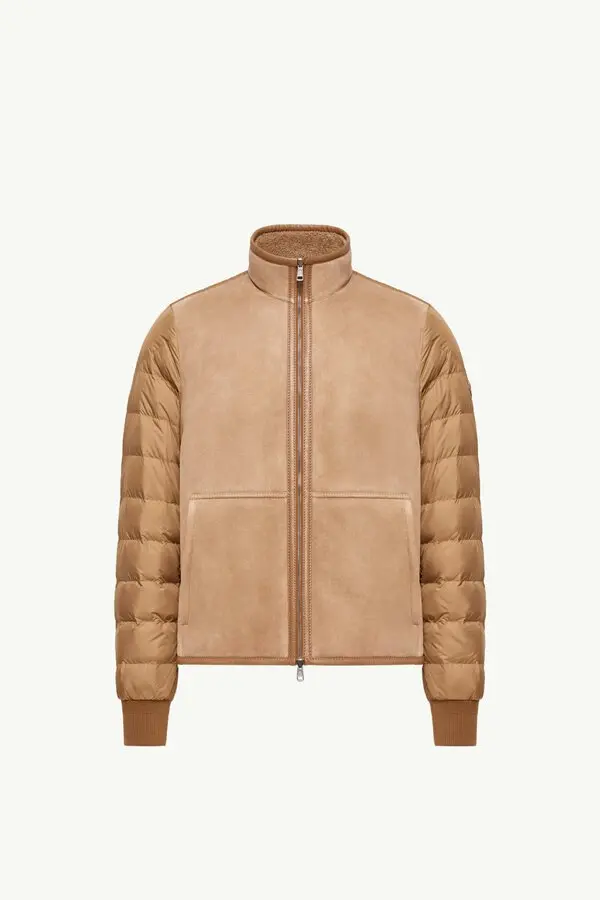 Moncler Crachin Reversible Shearling & Nappa Short Down Jacket - Beige