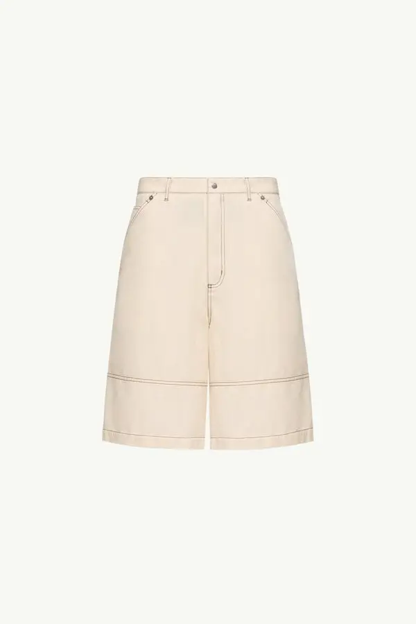 Moncler Linen & Cotton Gabardine Cargo Shorts - White