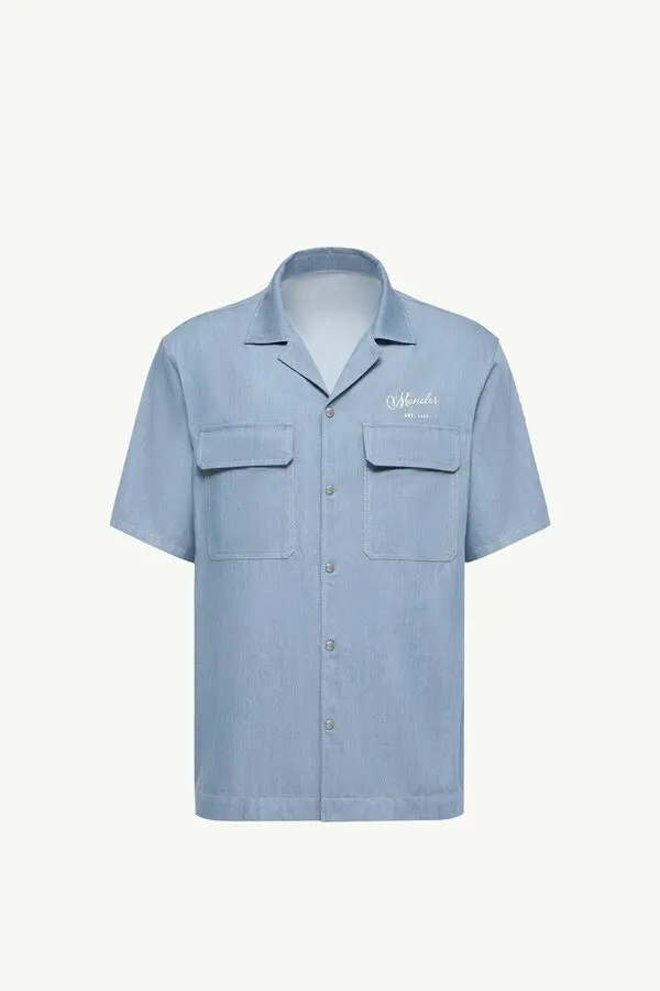 Moncler Embroidered Logo Denim Shirt - Blue