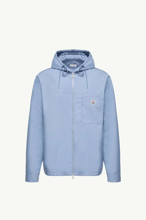 Moncler Cotton Blend Poplin Hooded Shirt Jacket - Blue