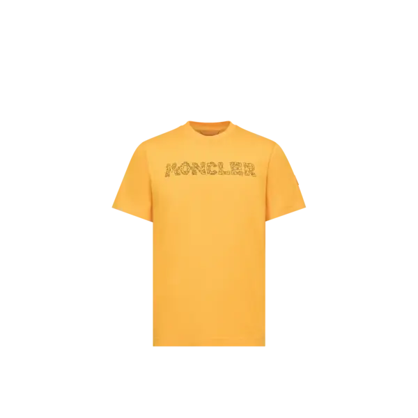 Moncler Space Embroidered Logo Cotton T-shirt - Yellow