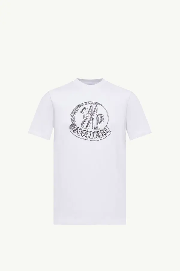 Moncler Sketch Embroidered Logo Cotton T-shirt - White