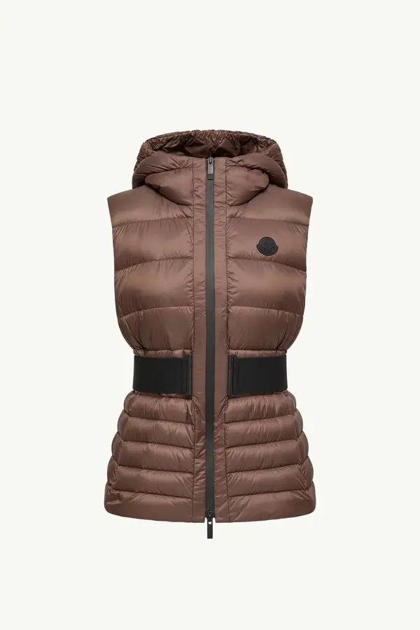 Moncler Melia Hooded Down Vest - Brown