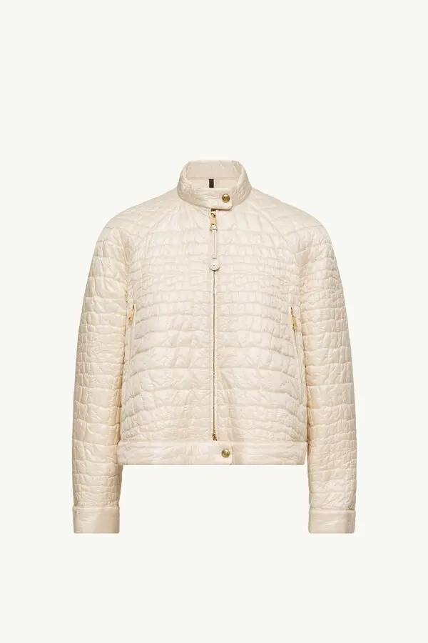 Moncler Aubrieta Geometric-quilted Short Down Jacket - Beige