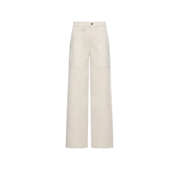 Moncler Leather Logo Cotton Pants - Beige
