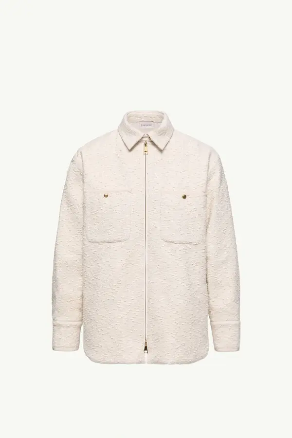 Moncler Cotton Blend Bouclé Zip-up Shirt Jacket - White