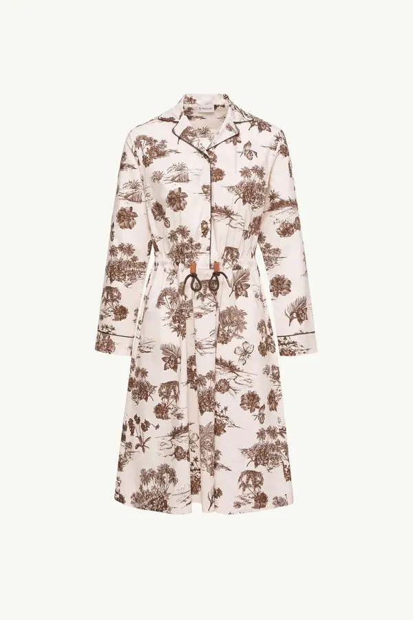 Moncler Floral Print Knee Length Shirt Dress - White