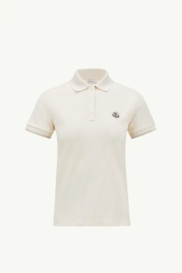 Moncler Logo Cotton Piquet Polo Shirt - White