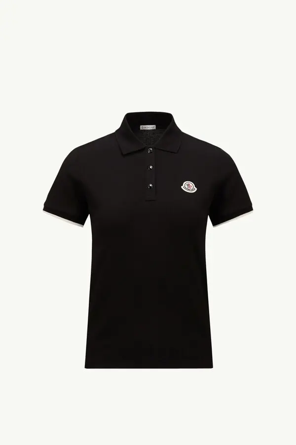 Moncler Logo Cotton Piquet Polo Shirt - Black