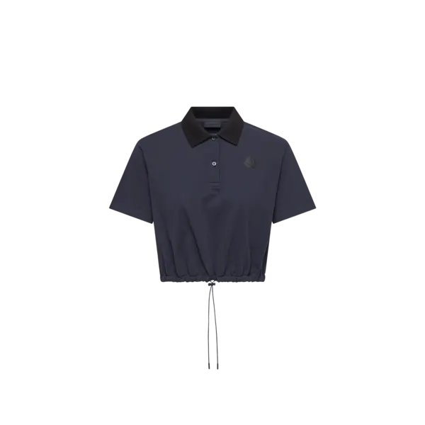 Moncler Cropped Cotton Piquet Polo Shirt - Blue