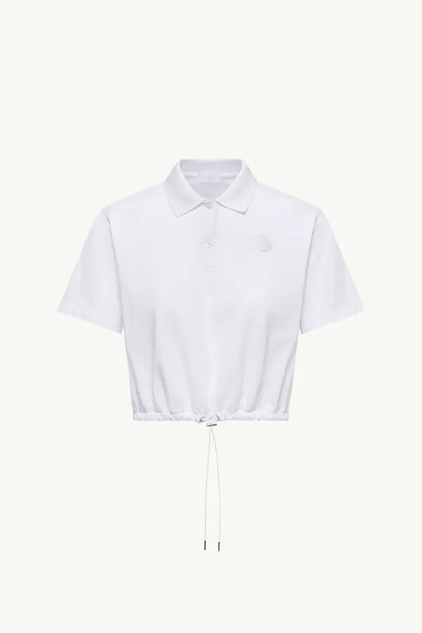 Moncler Cropped Cotton Piquet Polo Shirt - White