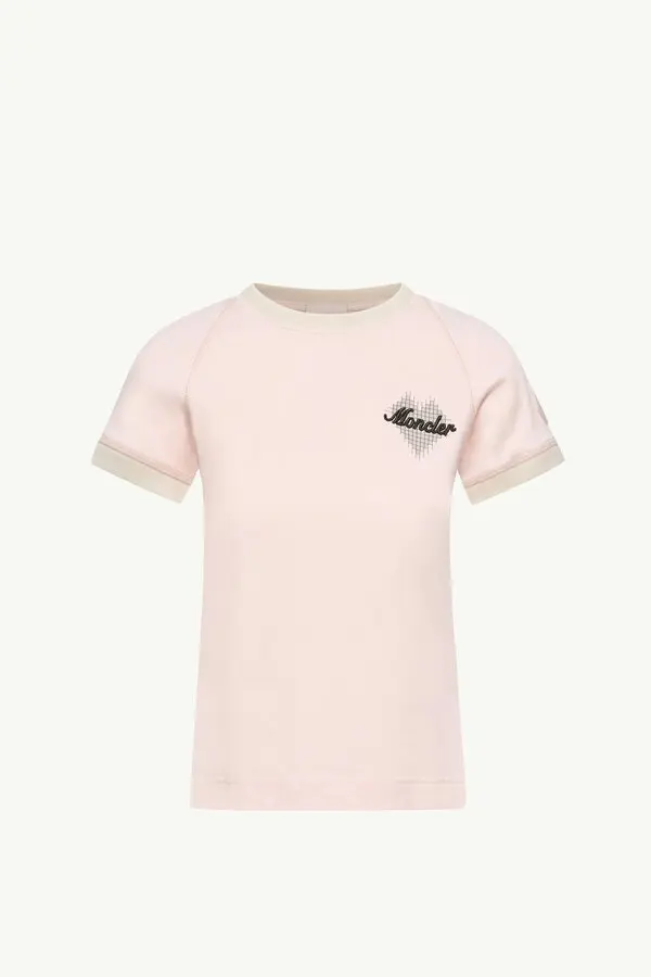 Moncler Heart Logo Cotton T-shirt - Pink