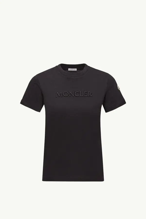 Moncler Embroidered Tonal Logo Cotton T-shirt - Black