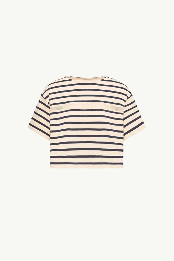 Moncler Macramé-trimmed Striped Cotton T-shirt