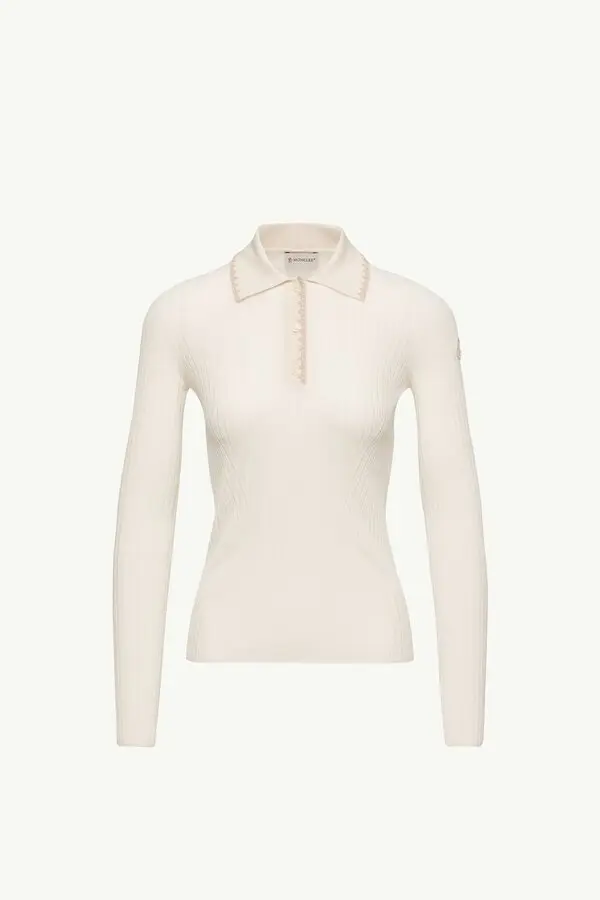Moncler Wool Long Sleeve Polo Shirt