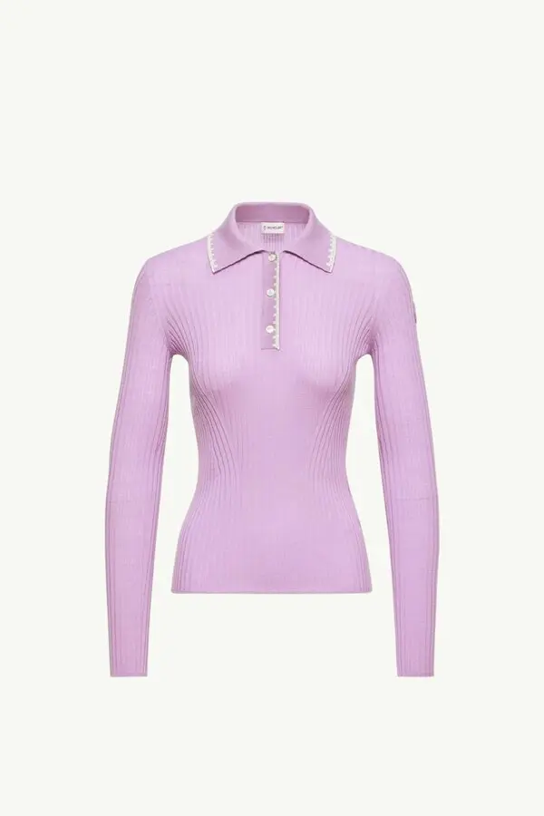Moncler Wool Long Sleeve Polo Shirt