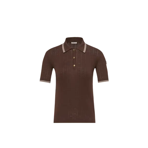Moncler Rhombus & Logo Pattern Cotton Polo Shirt - Brown