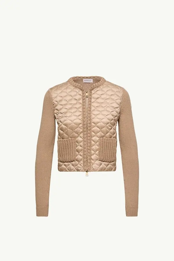 Moncler Geometric-quilted Padded Zip-up Cardigan - Beige