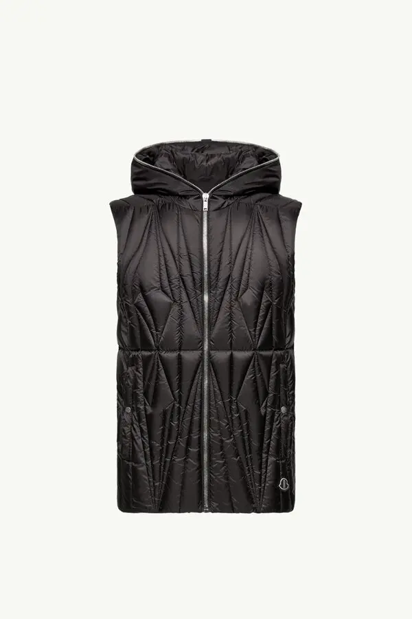 MONCLER + RICK OWENS X Rick Owens Geocamo Ziplock Hooded Down Vest - Black