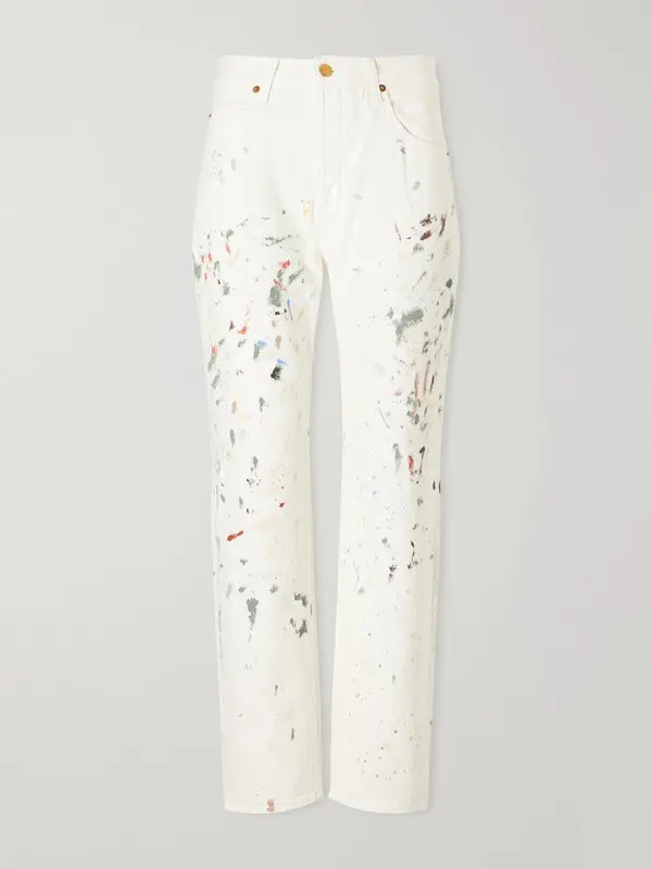 JAMIE HALLER The Slouch Paint-splattered Low-rise Boyfriend Jeans - Gray