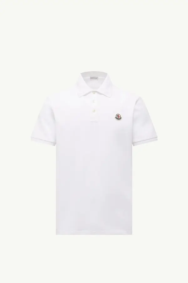 Moncler Logo Patch Cotton Piquet Polo Shirt - White