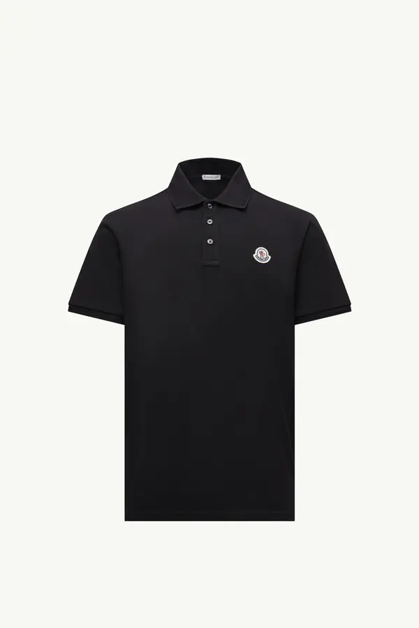 Moncler Logo Patch Cotton Piquet Polo Shirt - Black