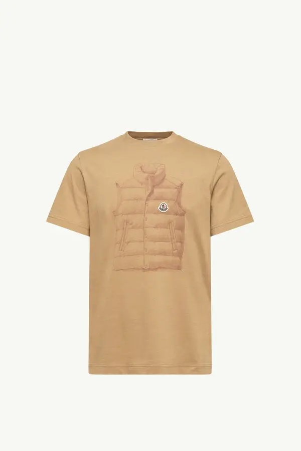 Moncler Down Jacket Print Cotton T-shirt - Beige