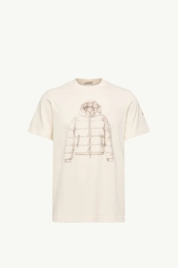 Moncler Down Jacket Print Cotton T-shirt - White