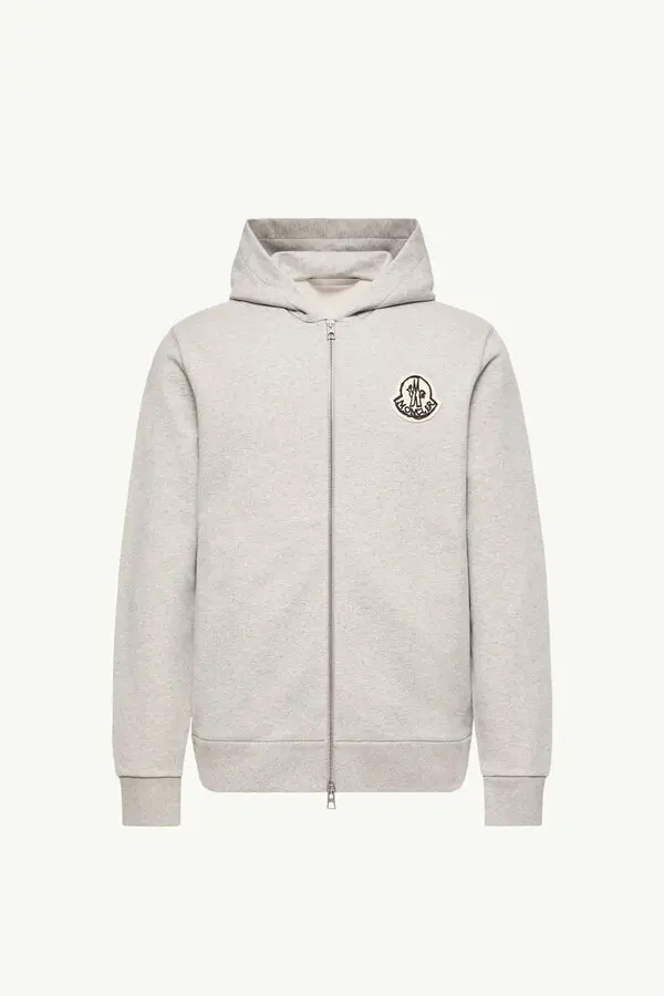 Moncler Sketched Logo Zip-up Cotton Hoodie - Grey